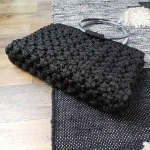 No Brand Tag | Bags | Black Crocheted Handbag Large Circular Handles ...